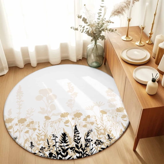 Country Flower Leaf Plant Round Area Rug 3ft,Living Room Rug Non-Slip ...