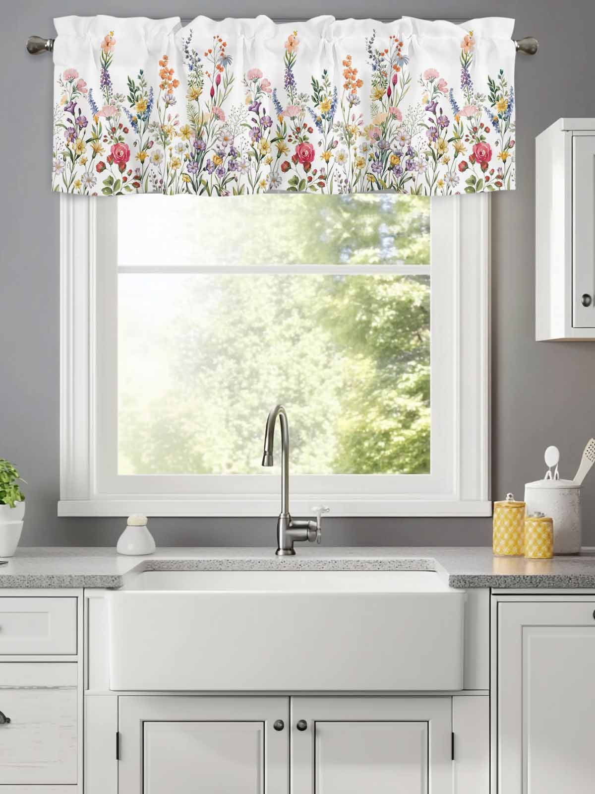 Country Flower Leaves Plant Valances for Windows,Rod Pocket Valance for ...