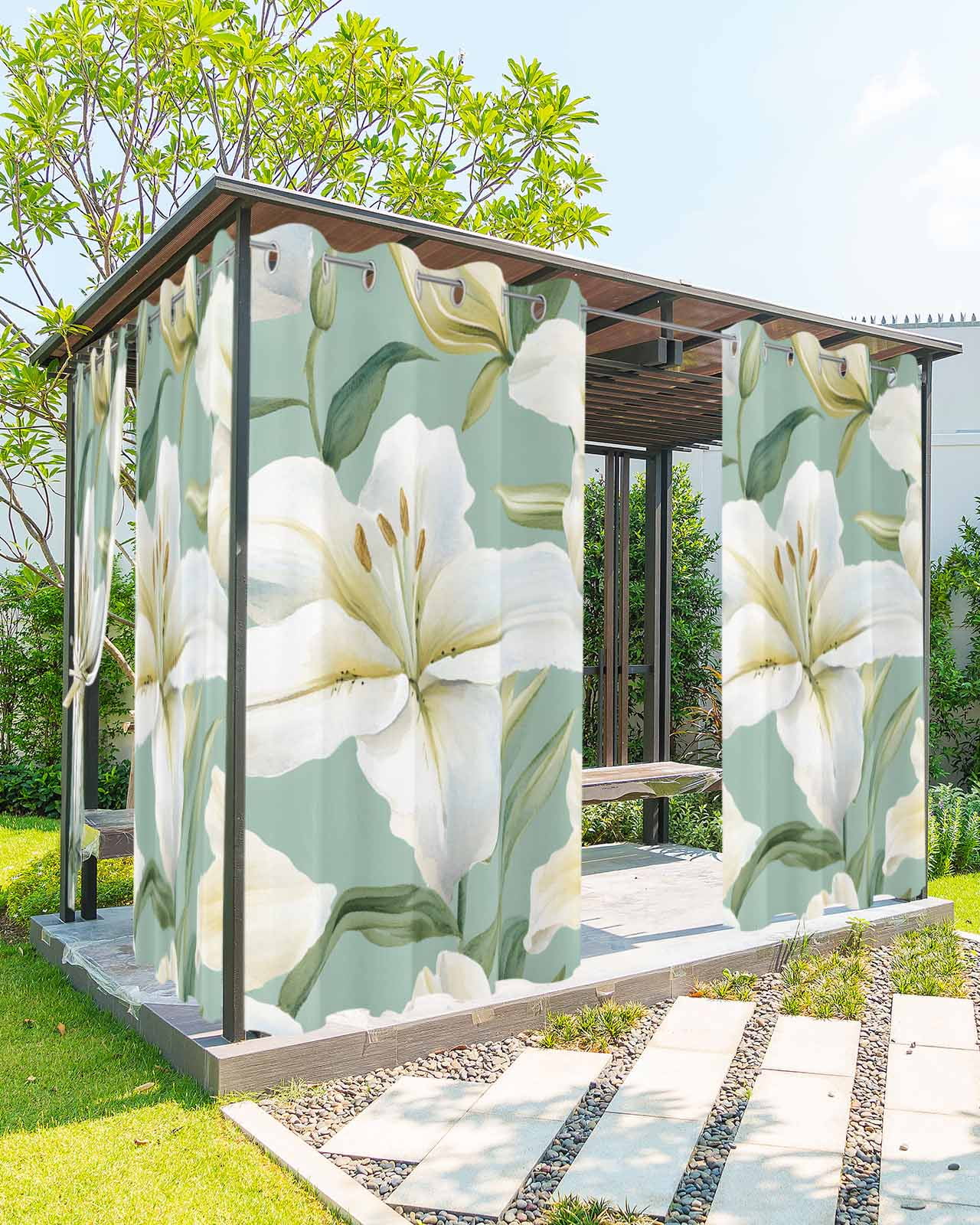 Country Flower Outdoor Curtains for Patio, Vintage Watercolor White ...