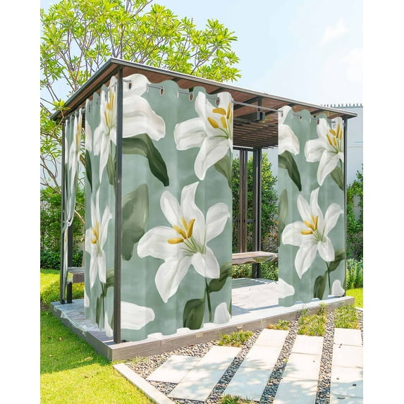 Country Flower Outdoor Curtains for Patio, Vintage Watercolor White ...