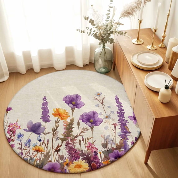 Country Flower Purple Lavender Plant Round Area Rug 3ft,Living Room Rug ...