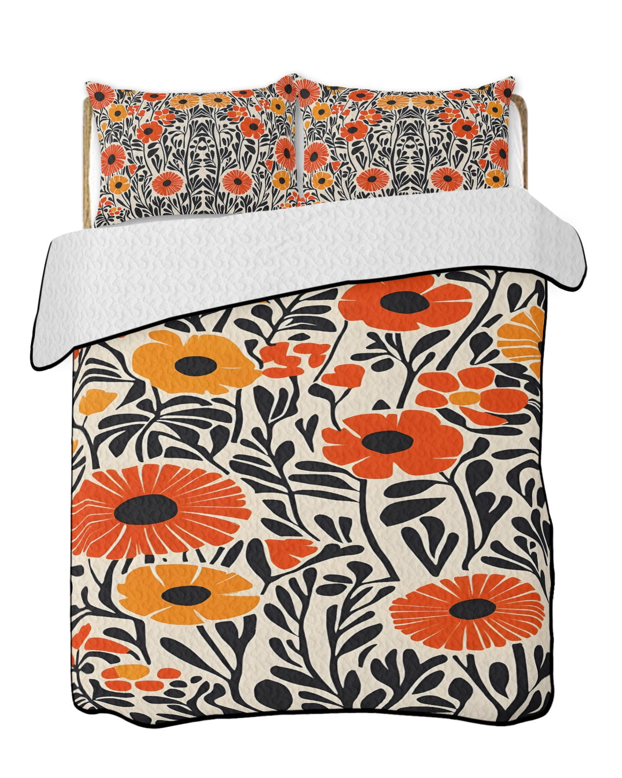 Country Flower Quilts Bedding Set Twin Size Watercolor Red Yellow ...