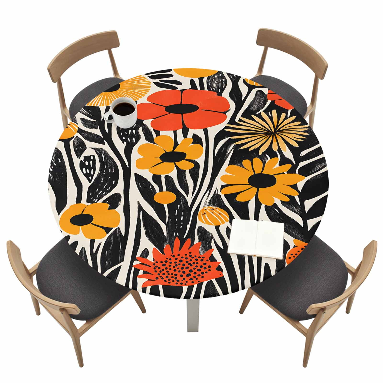 Country Flower Round Fitted Tablecloth with Elastic Edge Rustic ...