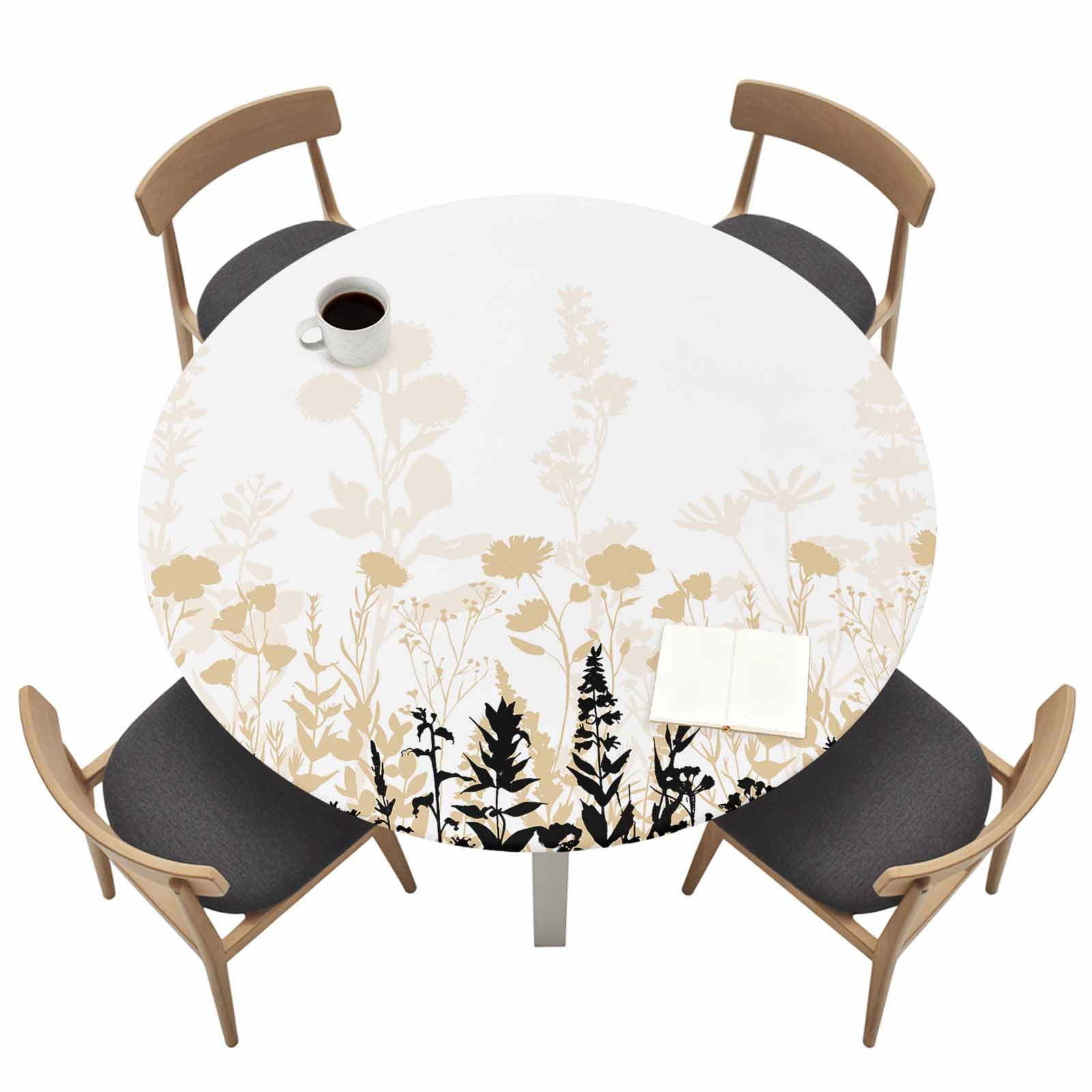 Country Flower Round Fitted Tablecloth with Elastic Edge Vintage ...