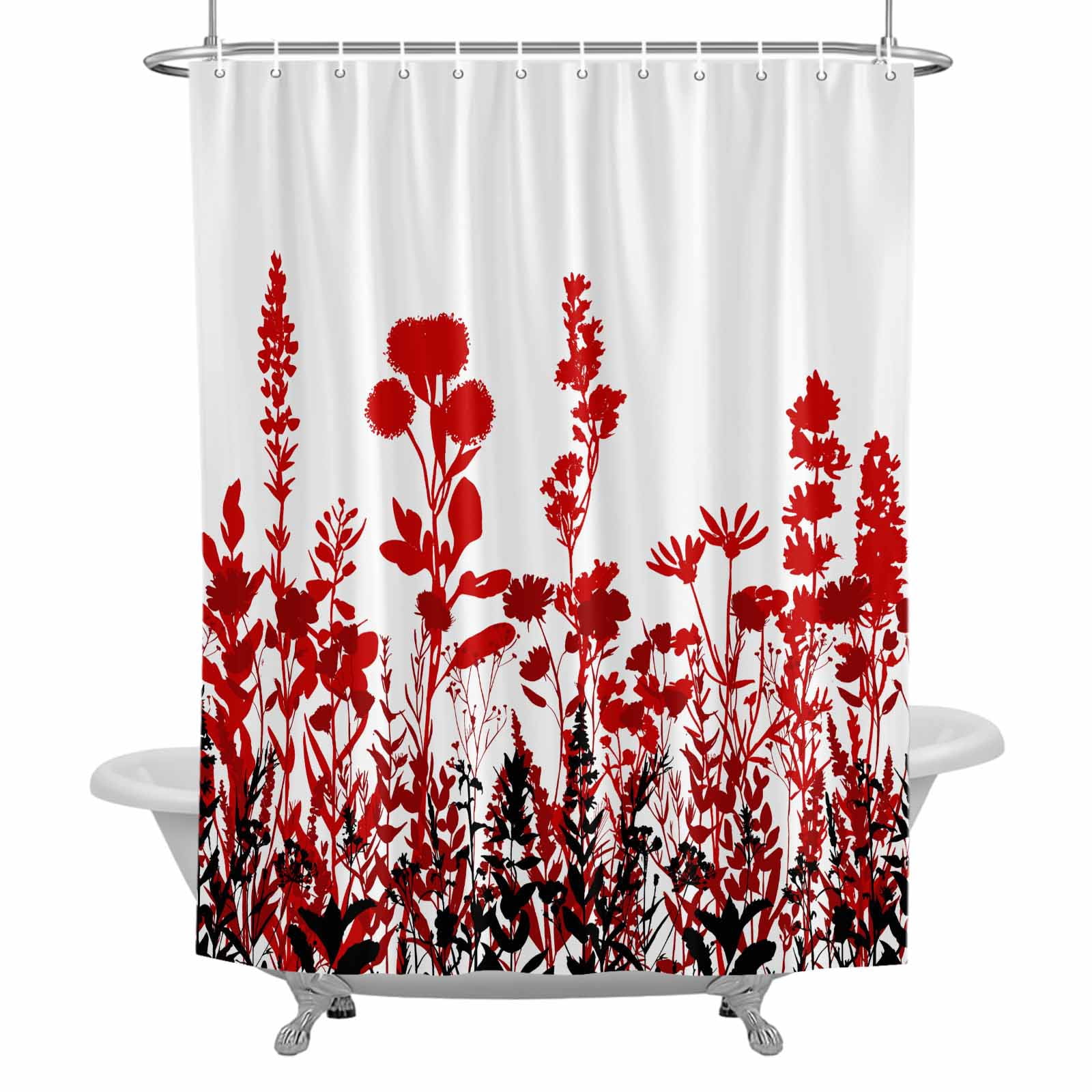 Country Flower Shower Curtain for Bathroom, Vintage Silhouette Red ...