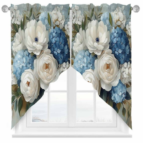 Country Flower Swag Kitchen Curtain Valances, Blue White Hydrangeas ...