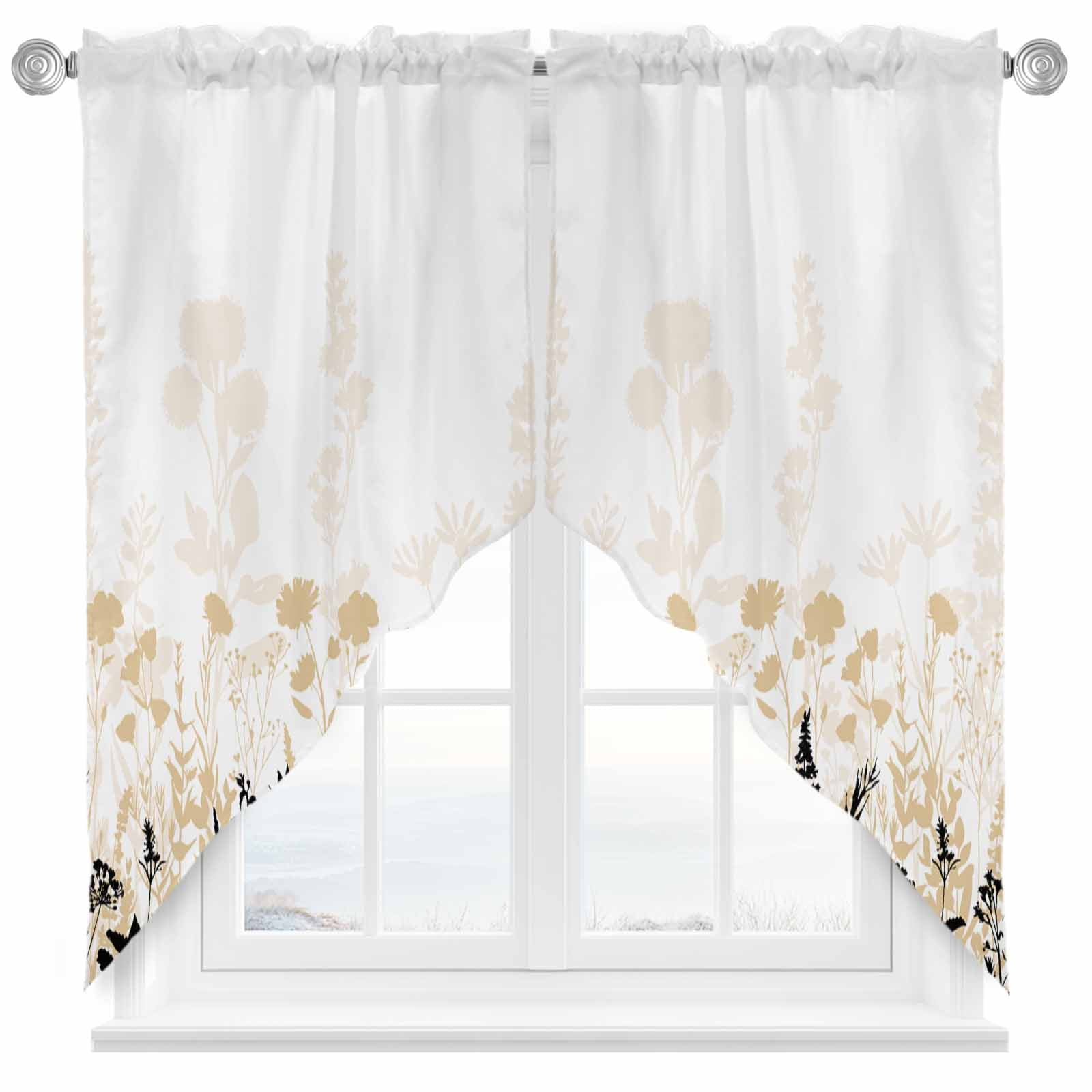 Country Flower Swag Kitchen Curtain Valances, Vintage Silhouette Cream ...