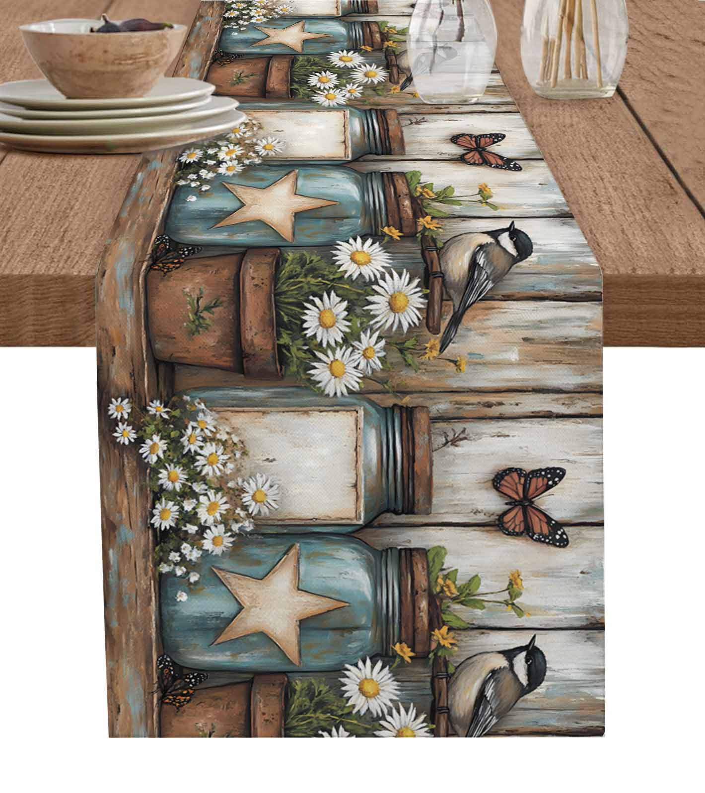 Country Flower Table Runner 72 Inches, Retro Western Texas Star ...