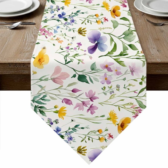 Country Flower Table Runner Linen Burlap Table Runner 48 Inches Long ...