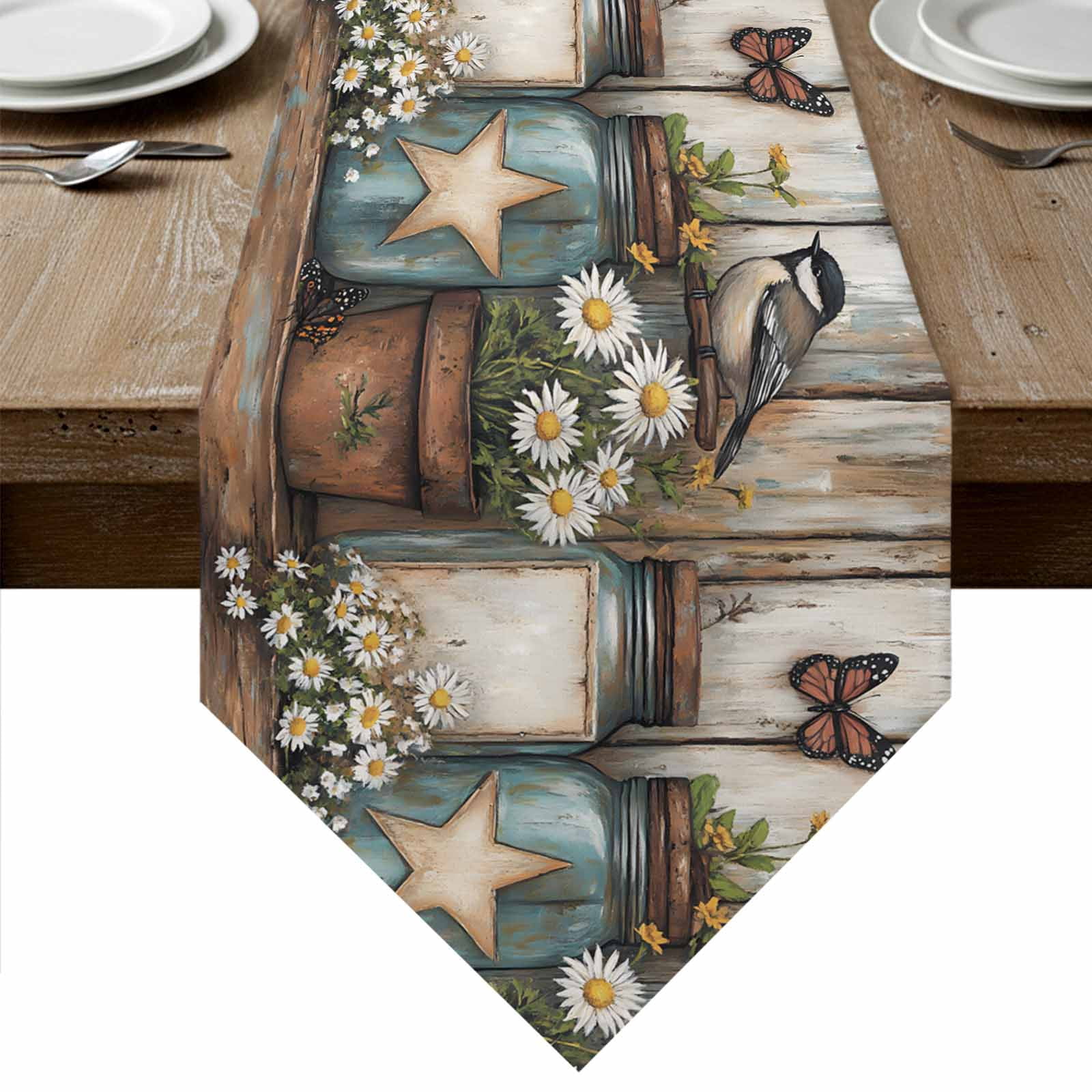 Country Flower Table Runner Linen Burlap Table Runner 60 Inches Long ...