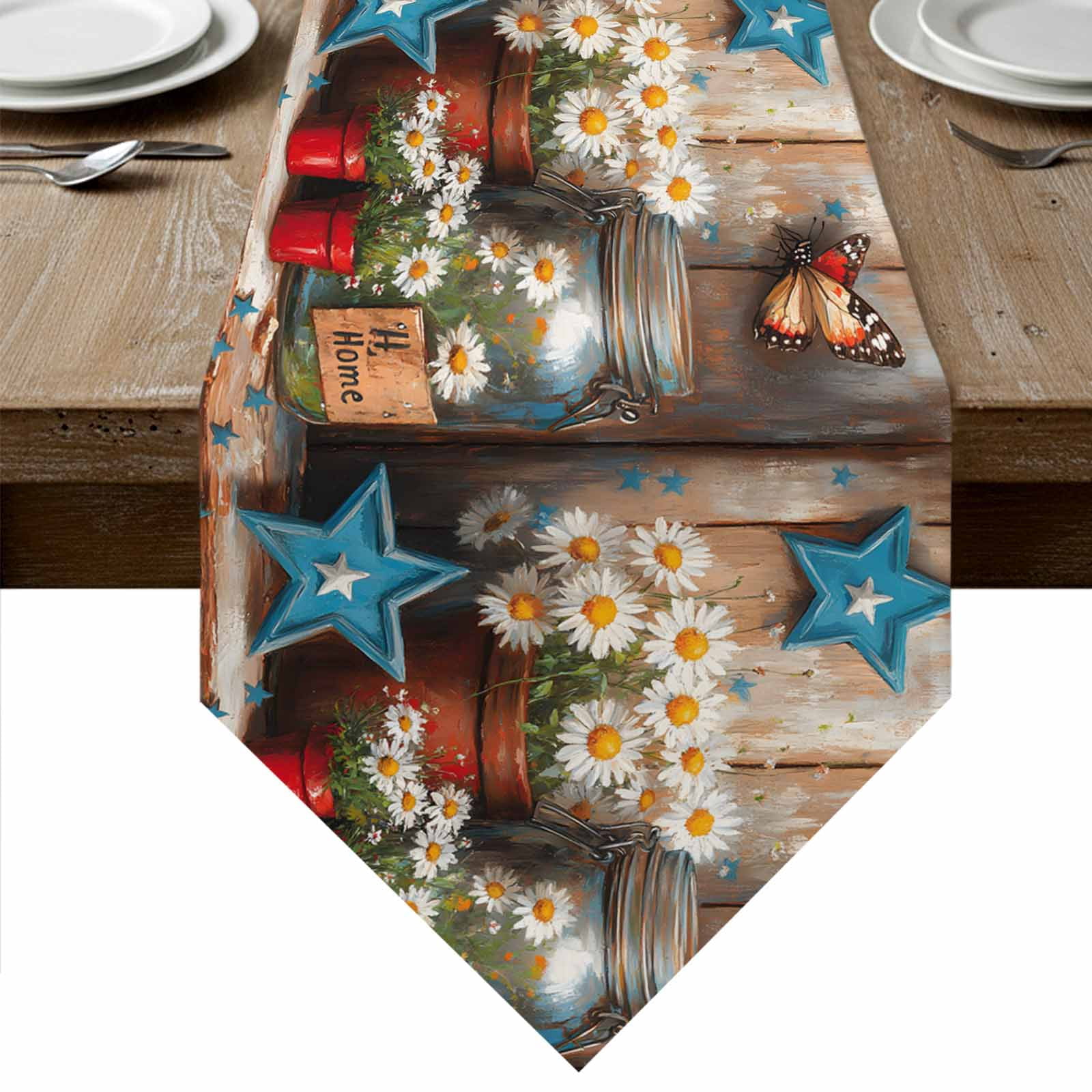 Country Flower Table Runner Linen Burlap Table Runner 72 Inches Long ...