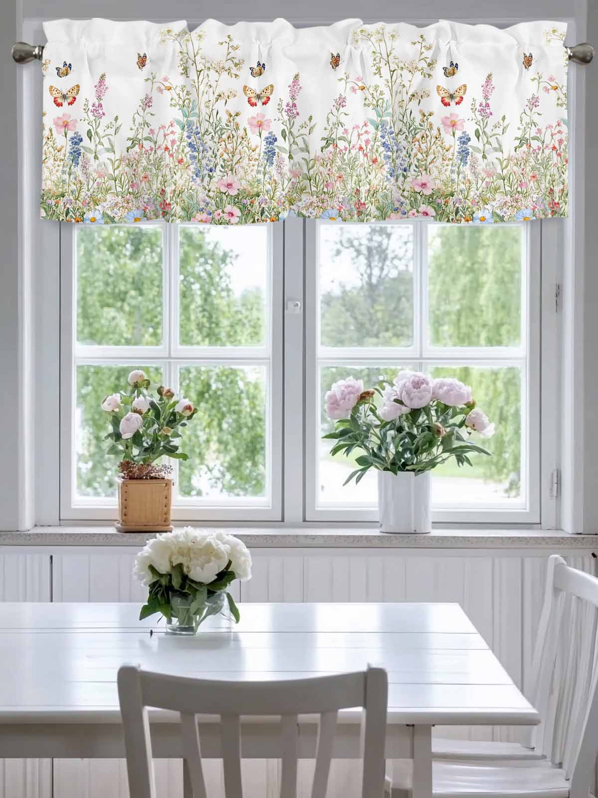Country Flower Vine Wildflower Valances for Windows,Kitchen Valance Rod ...
