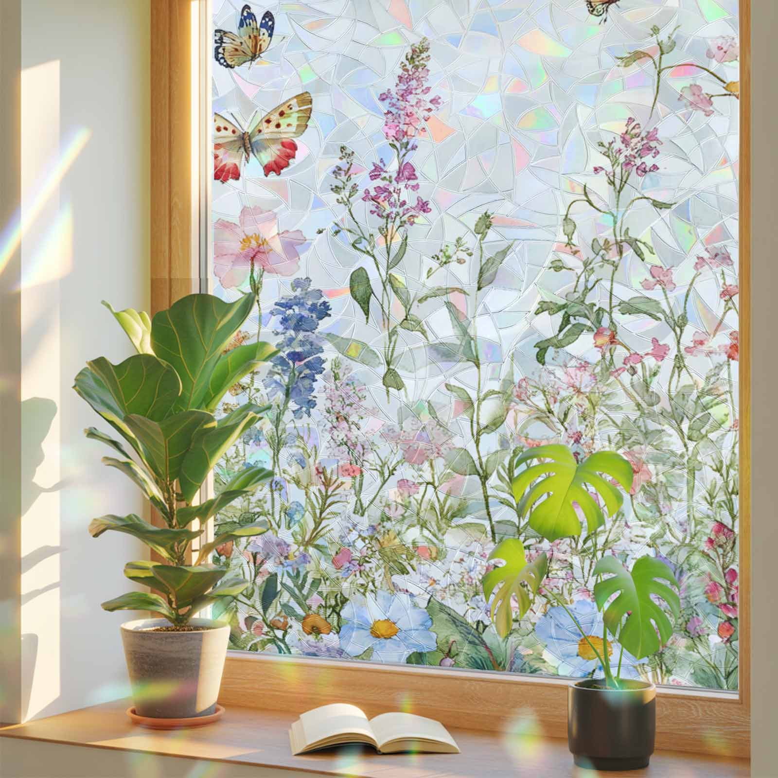 Country Flower Vine Wildflower Window Privacy Film, Rainbow Film ...
