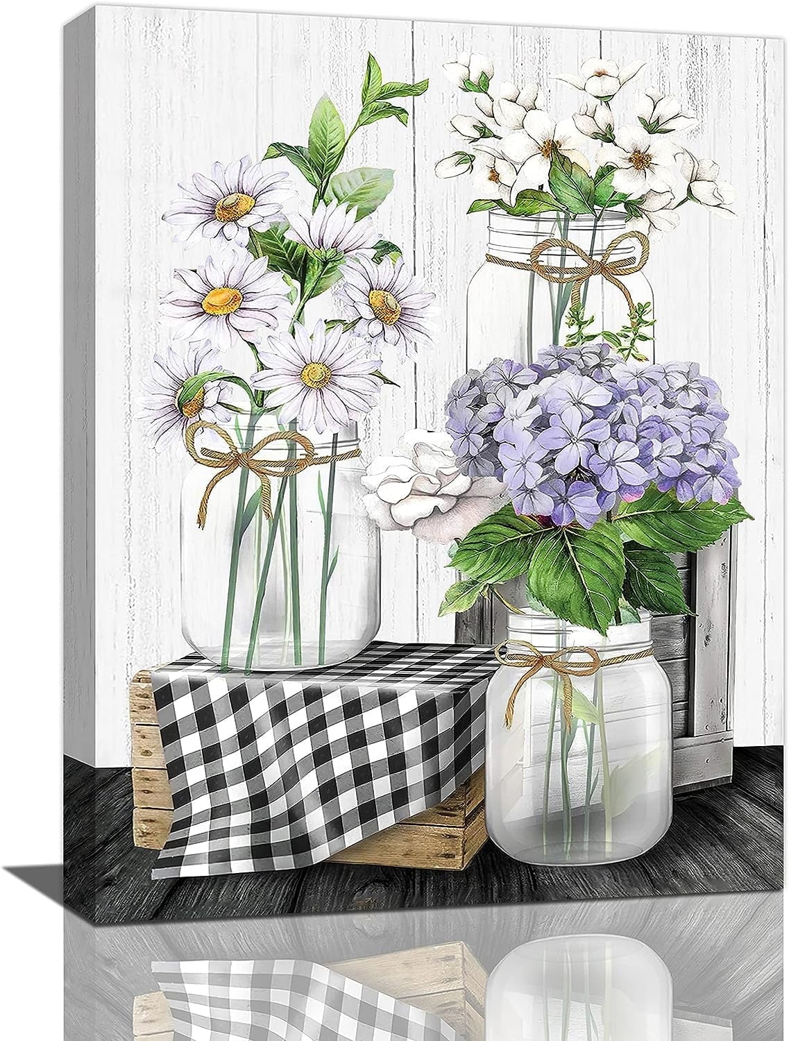 Country Flower Wall Art Farmhouse Daisy Canvas Prints Painting Rustic ...