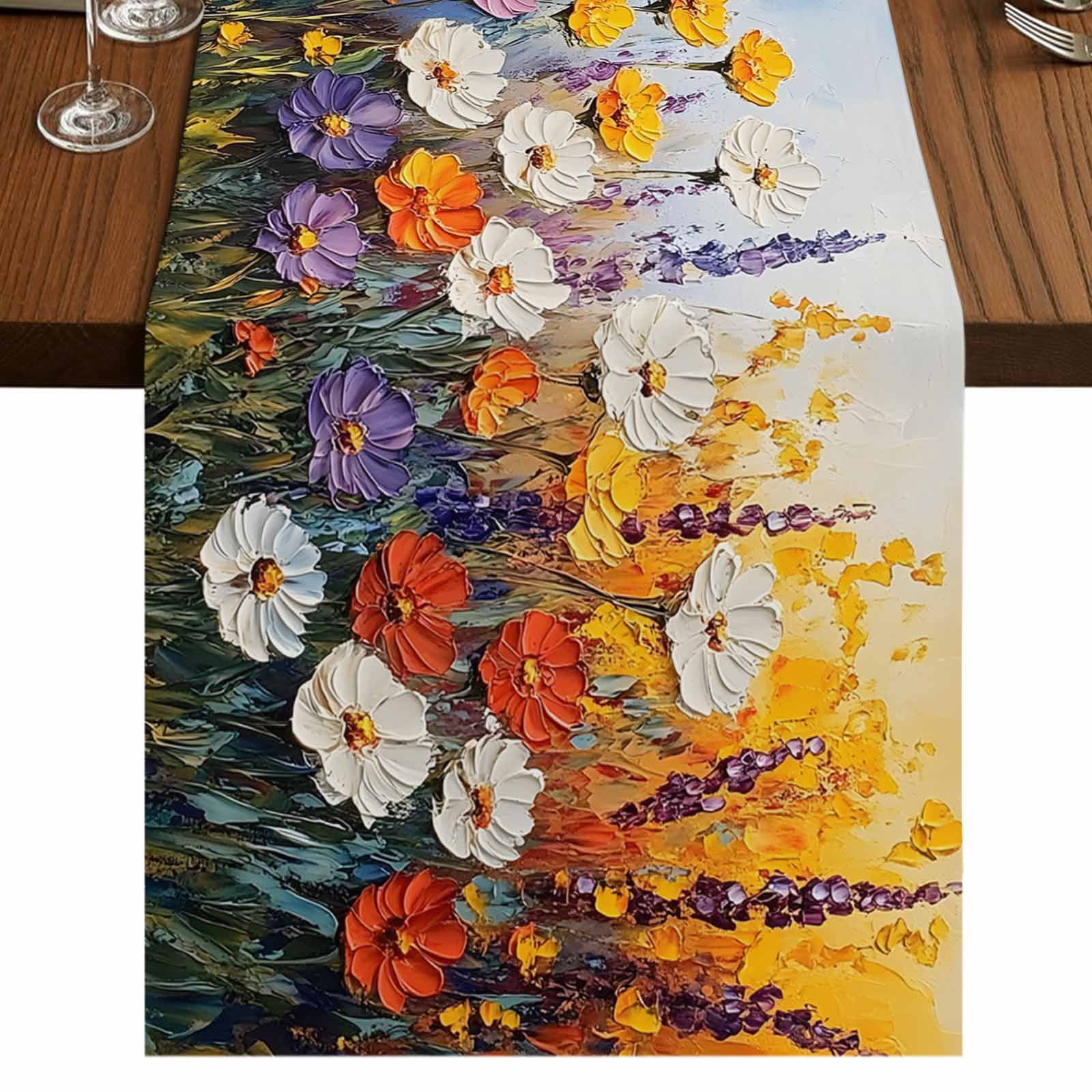 Country Flowers 48 Inch Table Runner, Pastoral Farmhouse Botanical ...