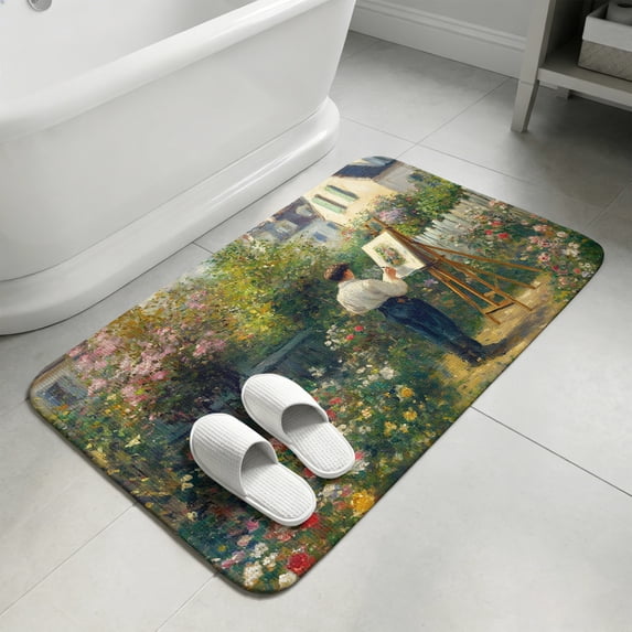 Country Flowers Bathroom Rugs Non Slip Washable Bath Mat Absorbent Low ...