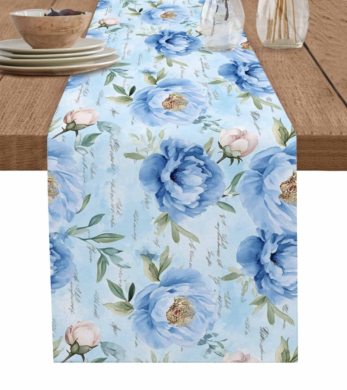 Country Flowers Burlap Cotton Table Runner 16x72 Inches Long ...