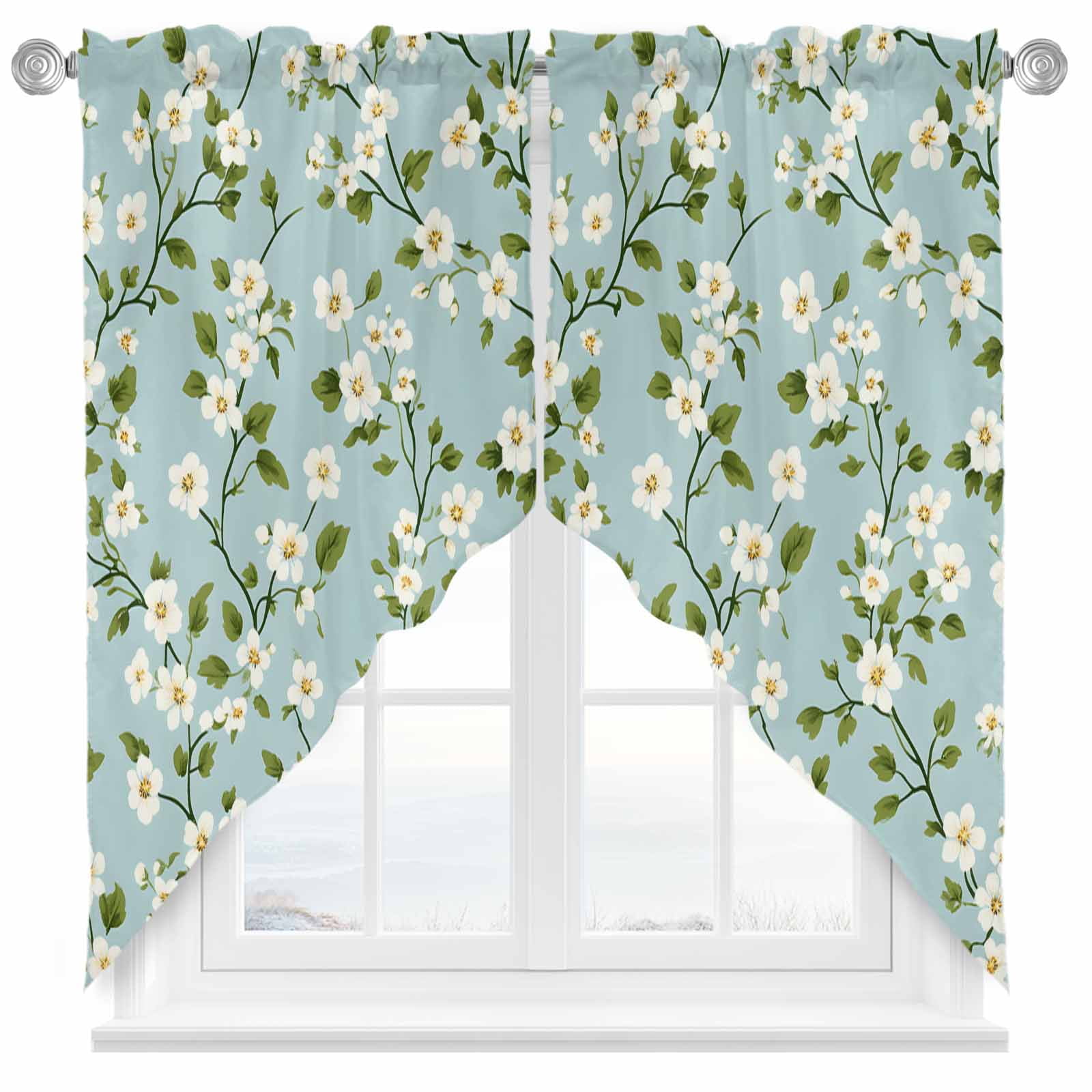 Country Flowers Camellia Swag Kitchen Curtain Valances, Green Farm ...