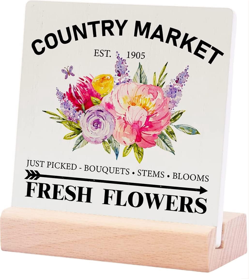 Country Flowers Ceramic Table Sign Plaque Rustic Country Market Flowers ...