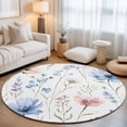 Country Flowers Round Living Room Rugs 6 ft, Rustic Botanical Red Blue ...