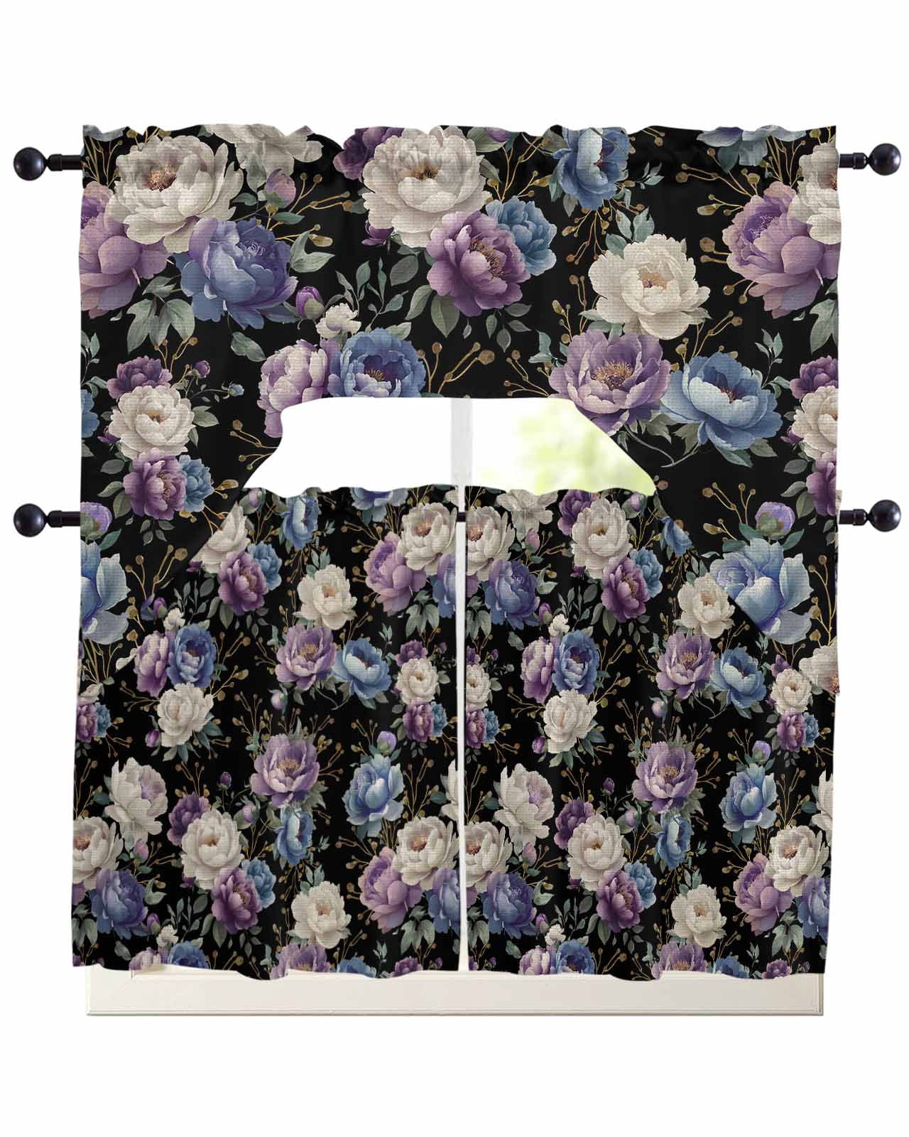 Country Flowers Swag Kitchen Curtains Sets for Windows 24 Inch Length ...