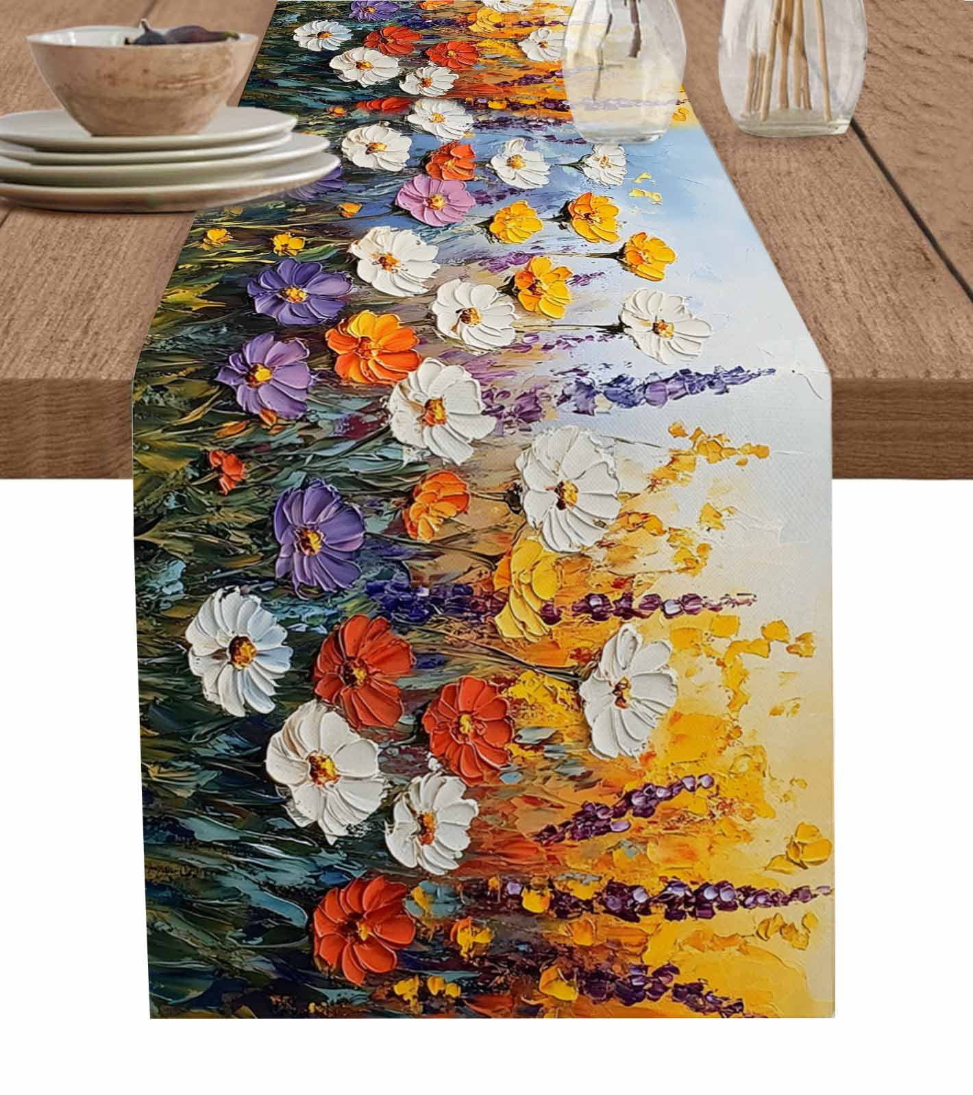 Country Flowers Table Runner 36 Inches, Pastoral Farmhouse Botanical ...