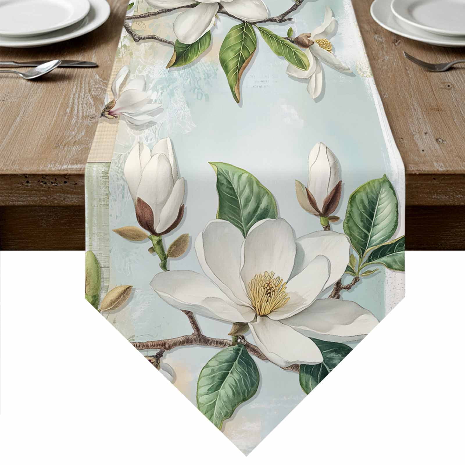 Country Flowers Table Runner Linen Burlap Table Runner 108 Inches Long ...