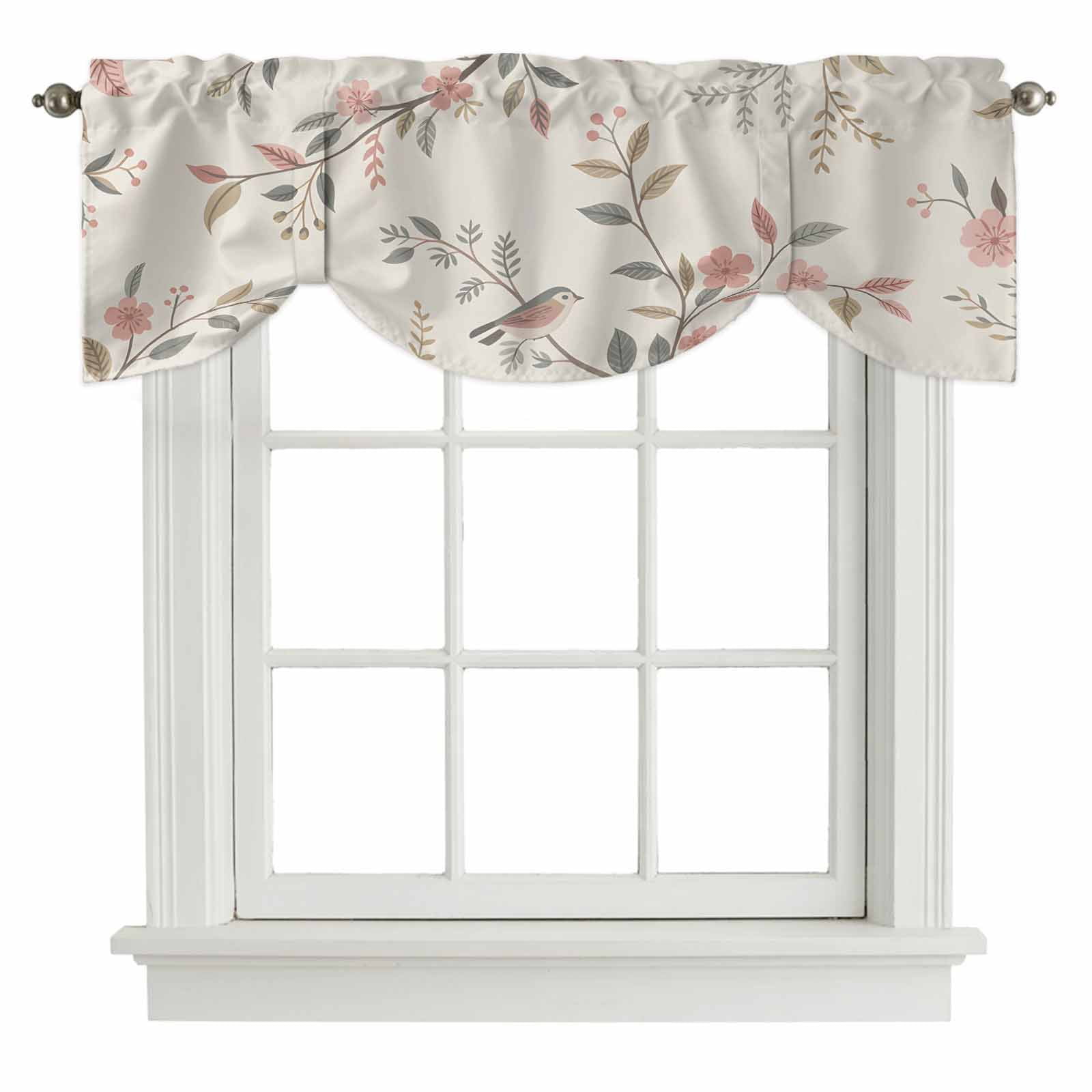 Country Flowers Tie Up Valance Curtains for Windows, Kitchen Curtains ...