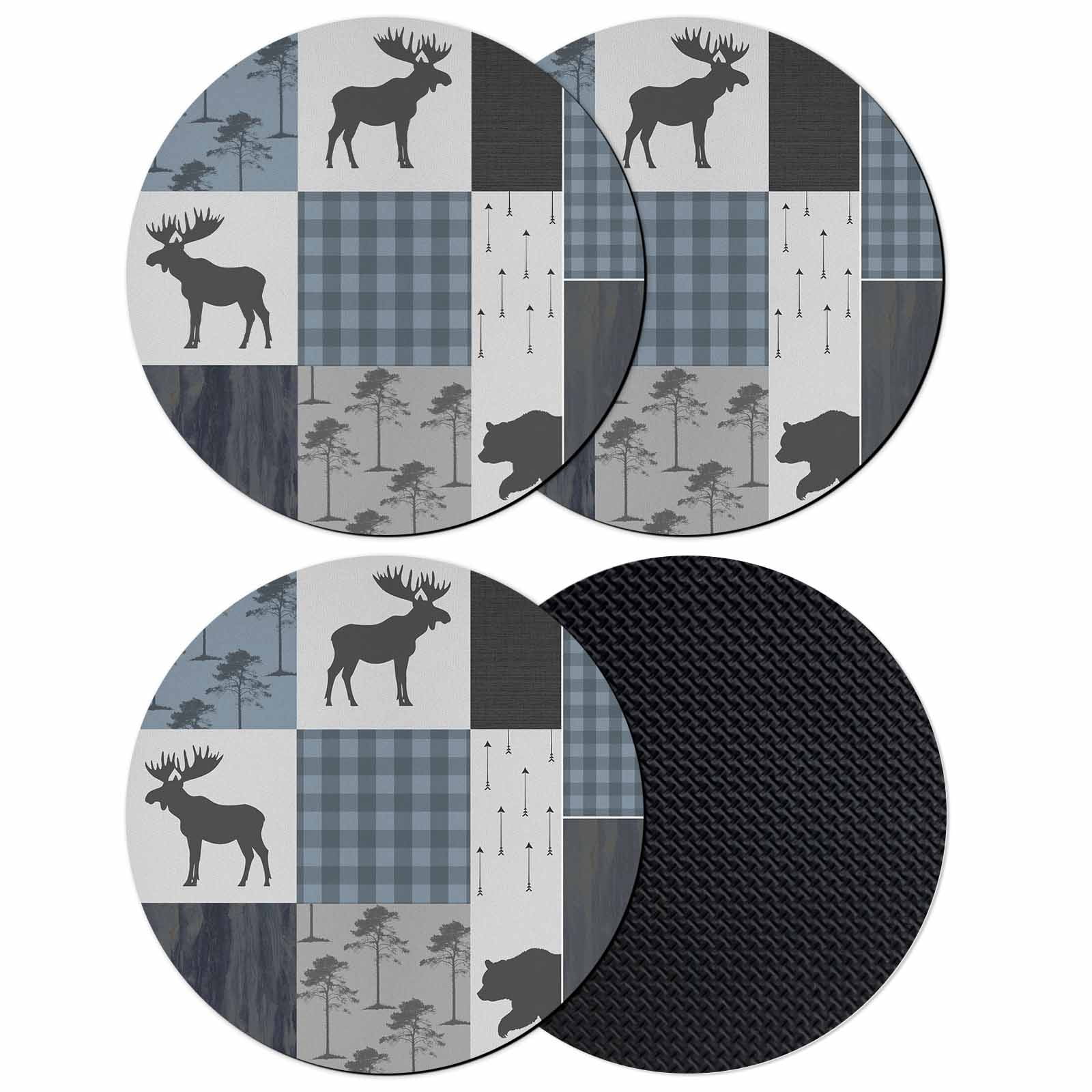 Country Forest Bear Moose Coasters for Drinks,Absorbent Non Slip Rubber ...