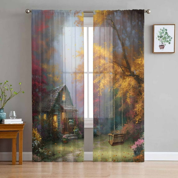 Country Forest Sheer Curtains 96 Inches Long 2 Panels Set, Window Sheer ...