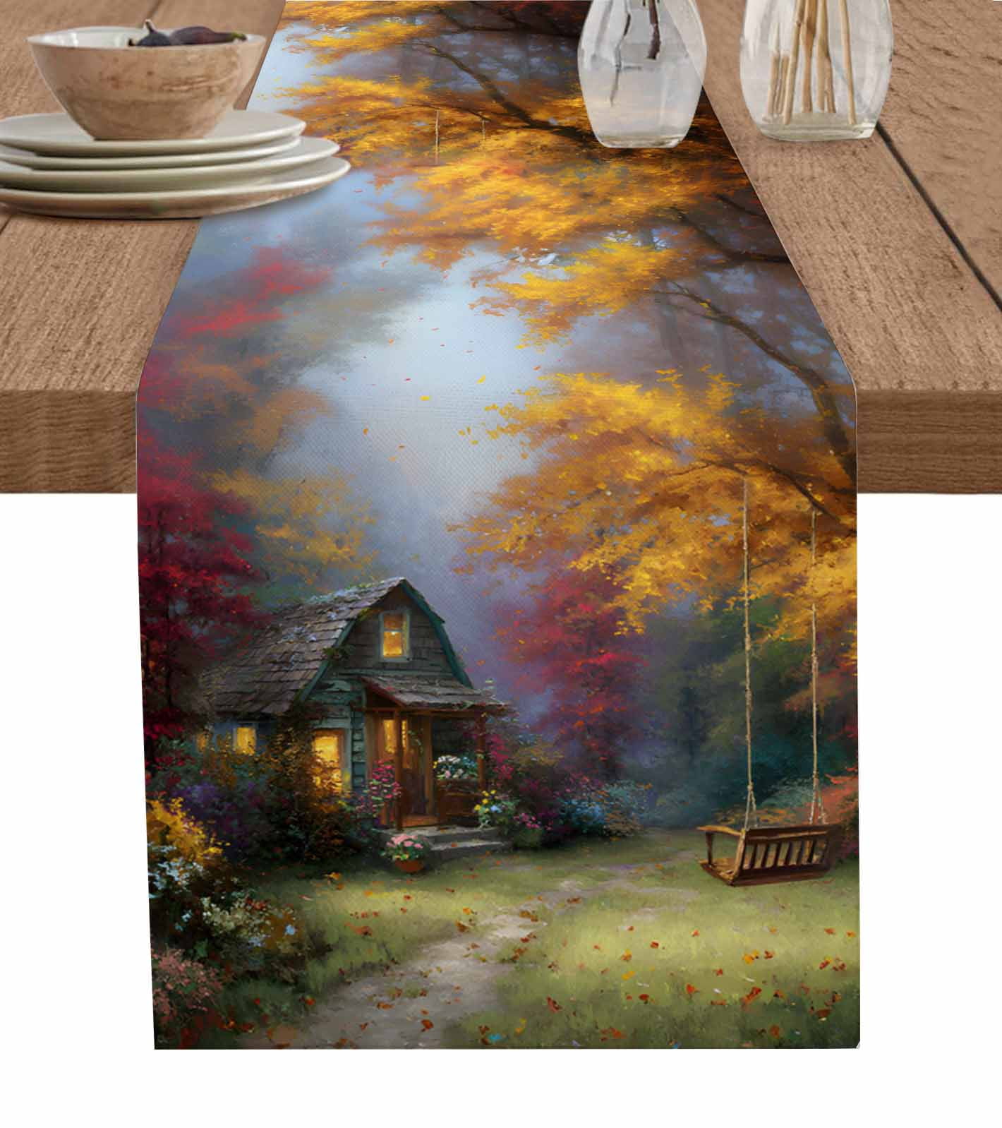 Country Forest Table Runner 72 Inches, Fall Farmhouse Trees Cabin ...