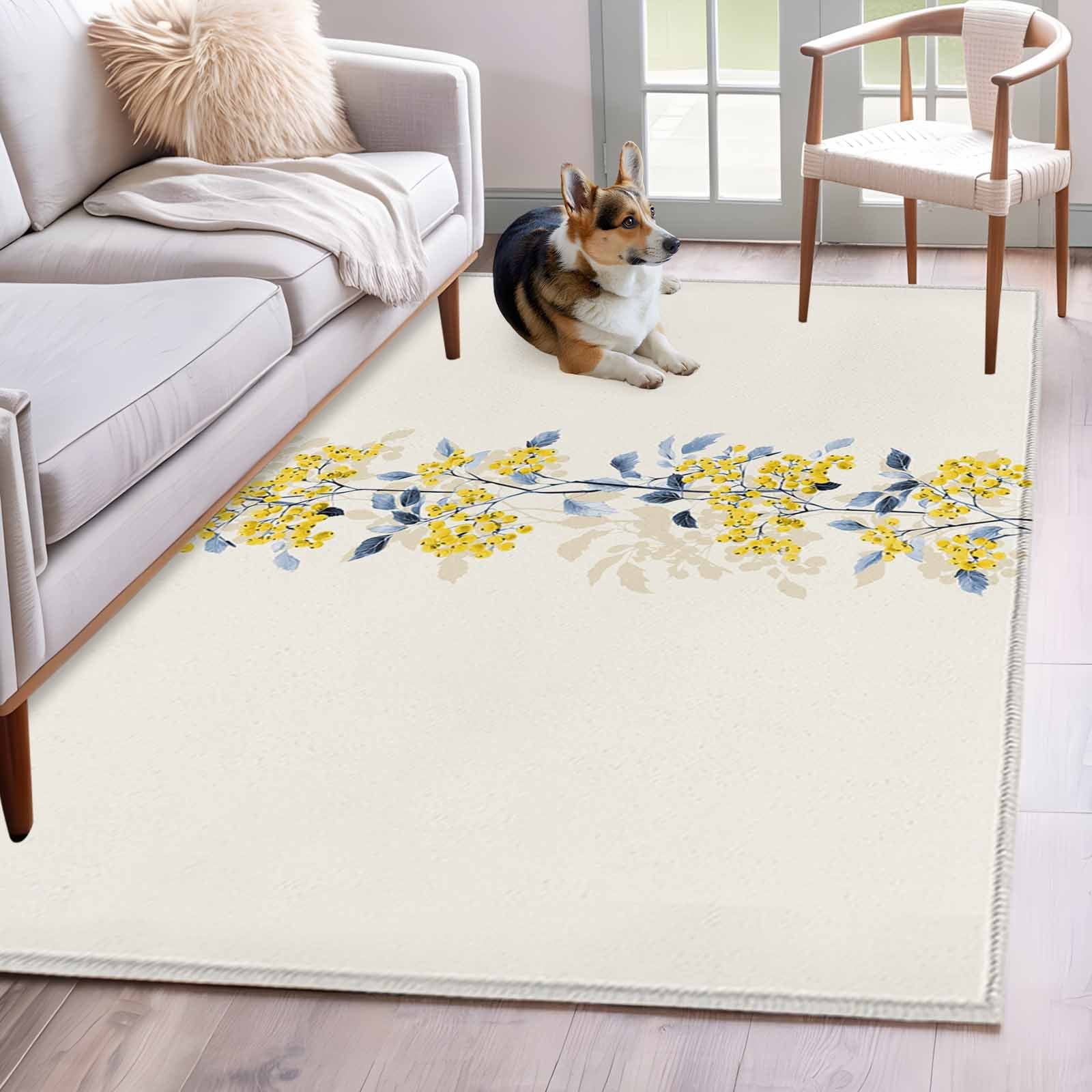 Country Fruit Area Rugs 4x6 ft Vintage Yellow Berries Leaves Plants ...