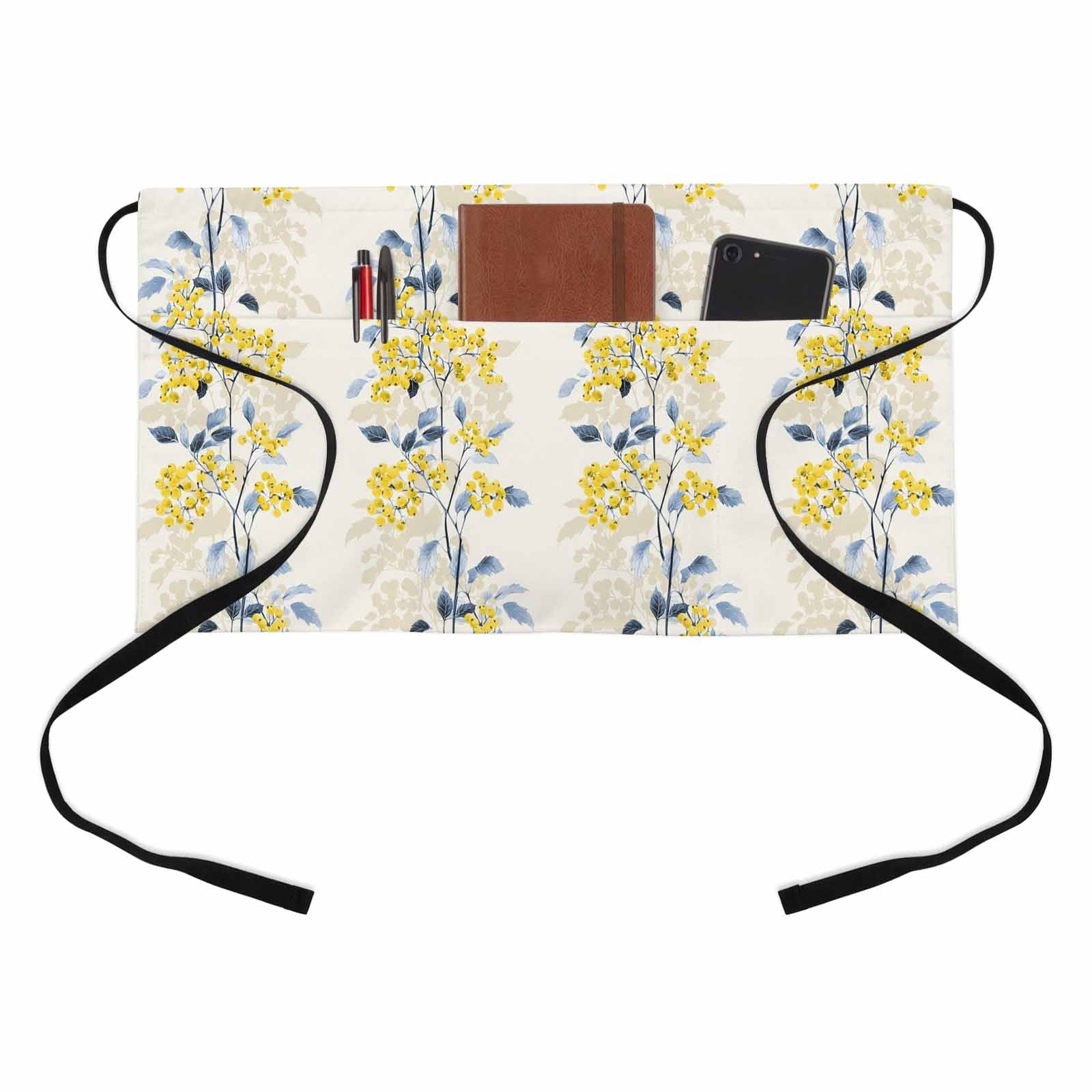 Country Fruit Half Waist Apron Vintage Yellow Berries Leaves Plants ...