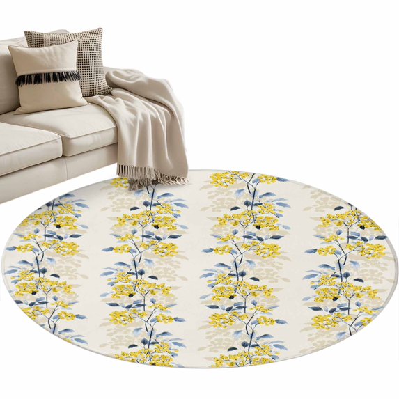 Country Fruit Round Area Rug 4ft Vintage Yellow Berries Leaves Plants ...