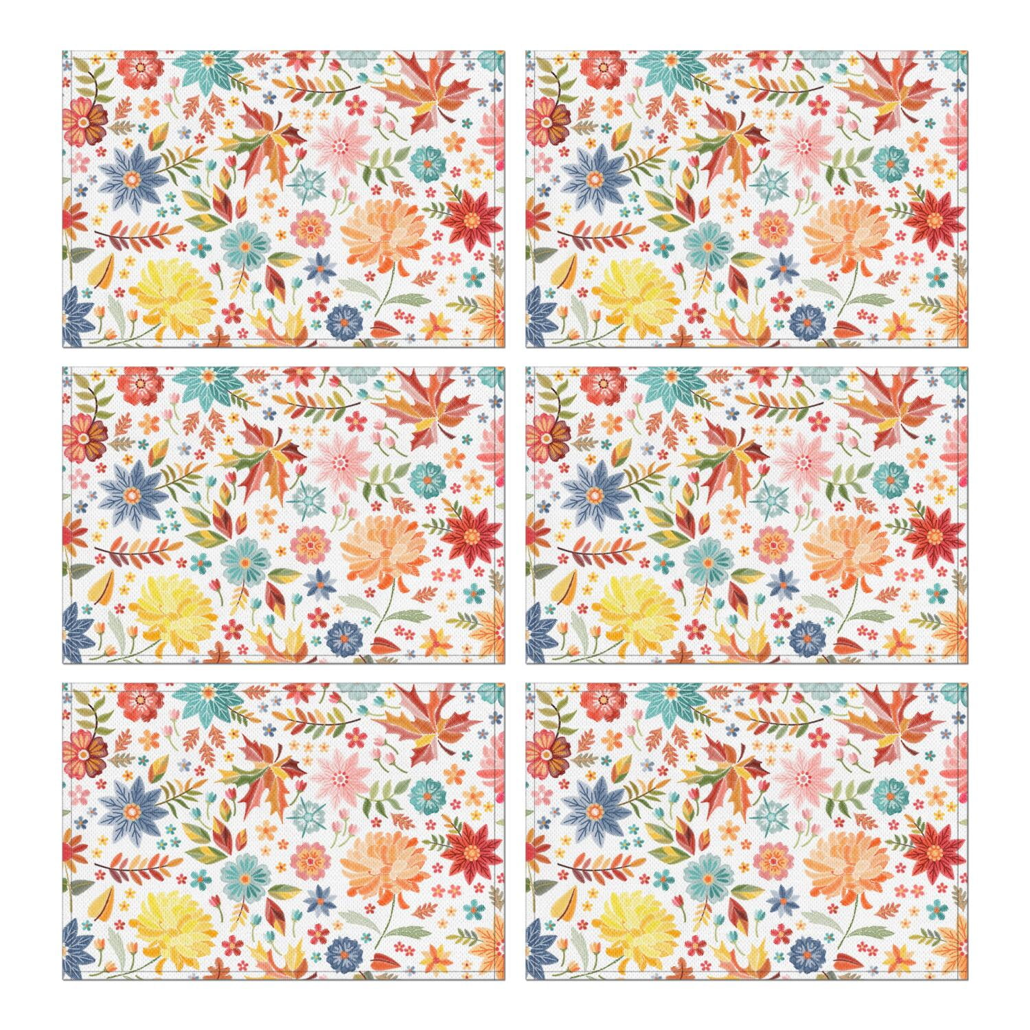 Country Garden Floral Table Mats Set of 6, Wrinkle Free Heat Resistant ...