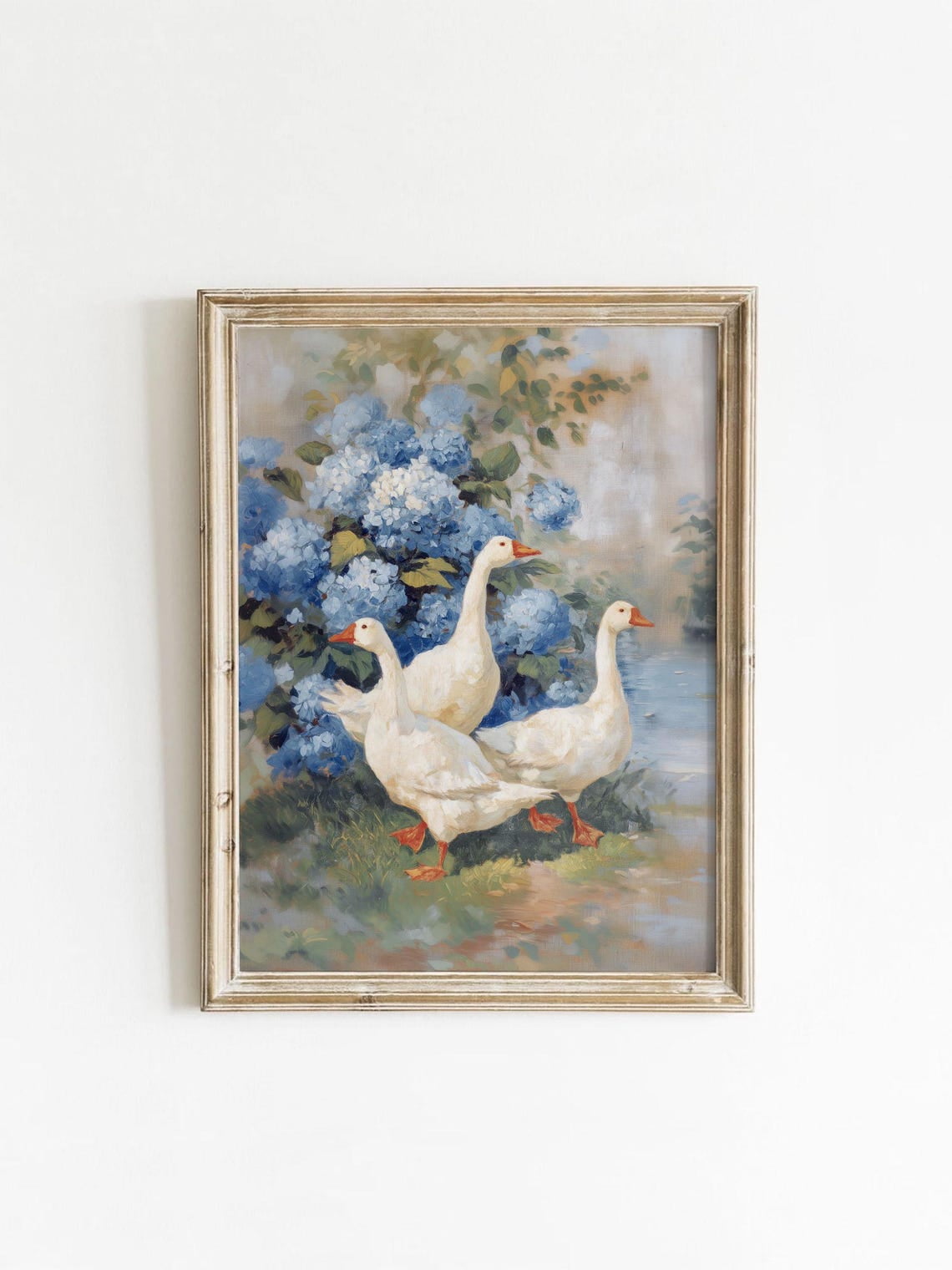 Country Geese Blue Hydrangeas Cottagecore Countryside Decor Rustic ...