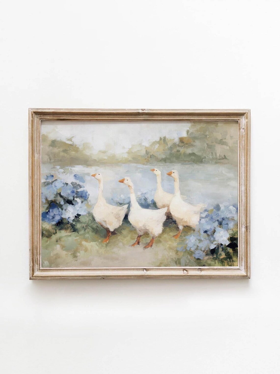Country Geese Hydrangeas Blue Cottagecore Landscape Country Vintage ...
