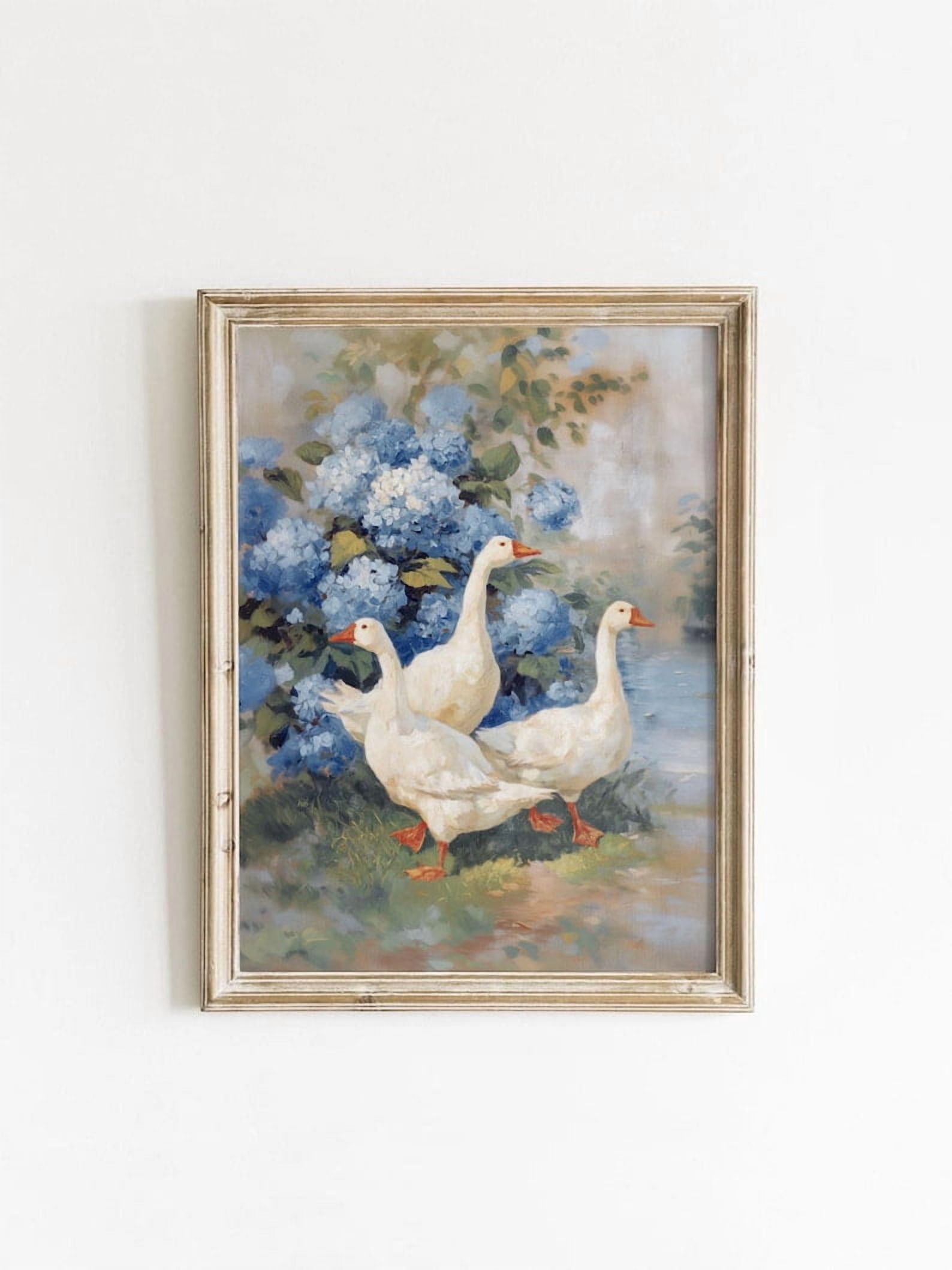 Country Geese Wall Art, Blue Hydrangeas Wall Art, Cottagecore ...