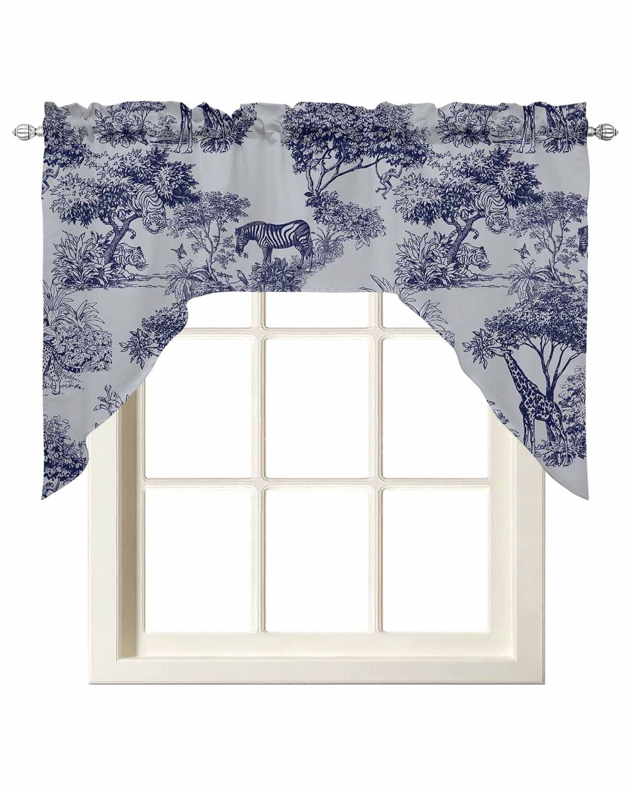Country Giraffe Kitchen Swag Valances for Windows, Blue Vintage Animals ...