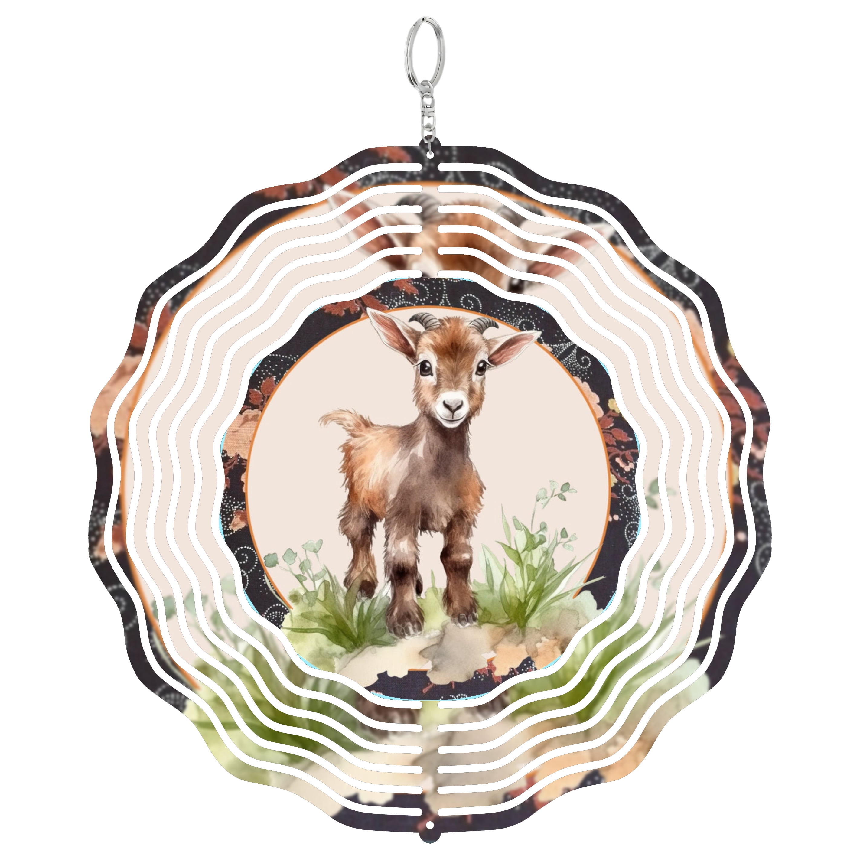 Country Goat Farm Portrait 3D Wind Spinner Kinetic Metal Hanging Rustic ...