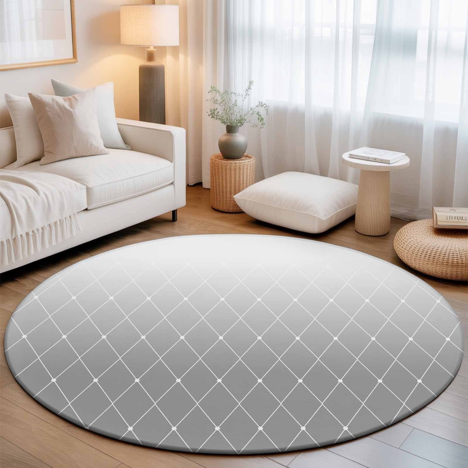 Country Gray Gradient Lines Round Rug 5ft Modern Minimalist Art ...