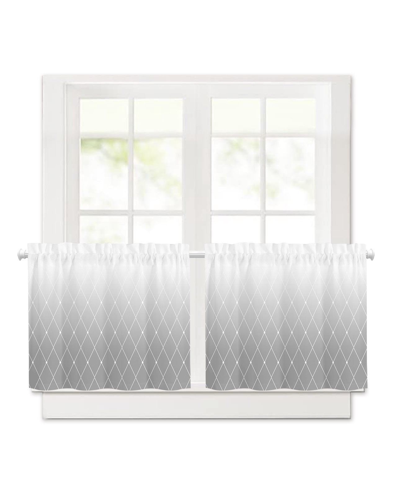 Country Gray Gradient Lines Short Blackout Curtains 30 Inch Long,Modern ...