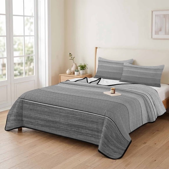 Country Gray Ombre Stripe 3 Pieces Quilt Set,1 Quilt with 2 Shams ...