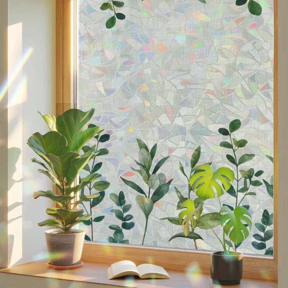 Country Green Leaves Watercolor Window Privacy Film, Rainbow Film ...
