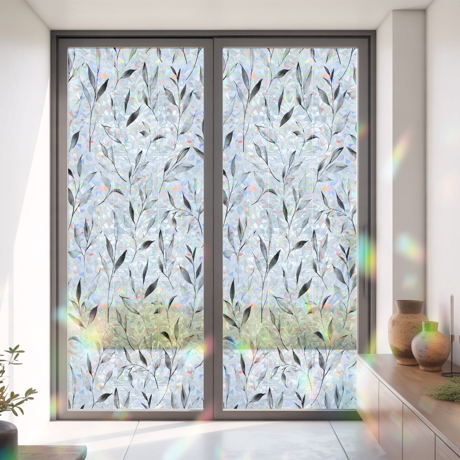 Country Grey Leaves Seamless Window Privacy Film, Rainbow Film ...
