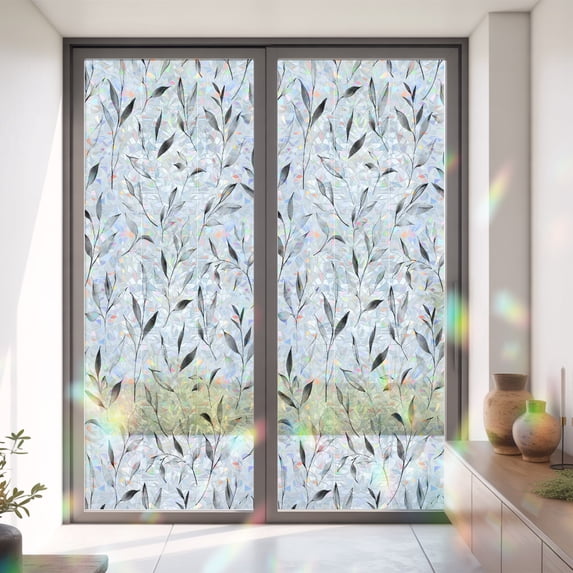 Country Grey Leaves Seamless Window Privacy Film, Rainbow Film ...