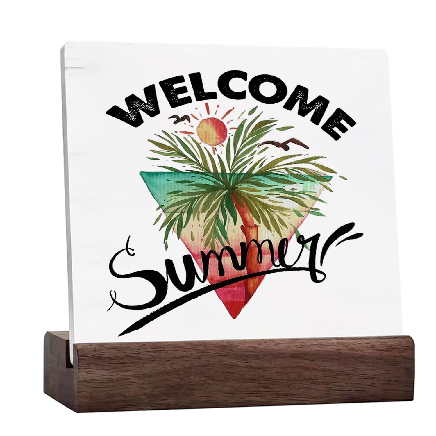 Country Hello Summer Wood Plaque Decor Desk Sign Summer Desk Decorative ...