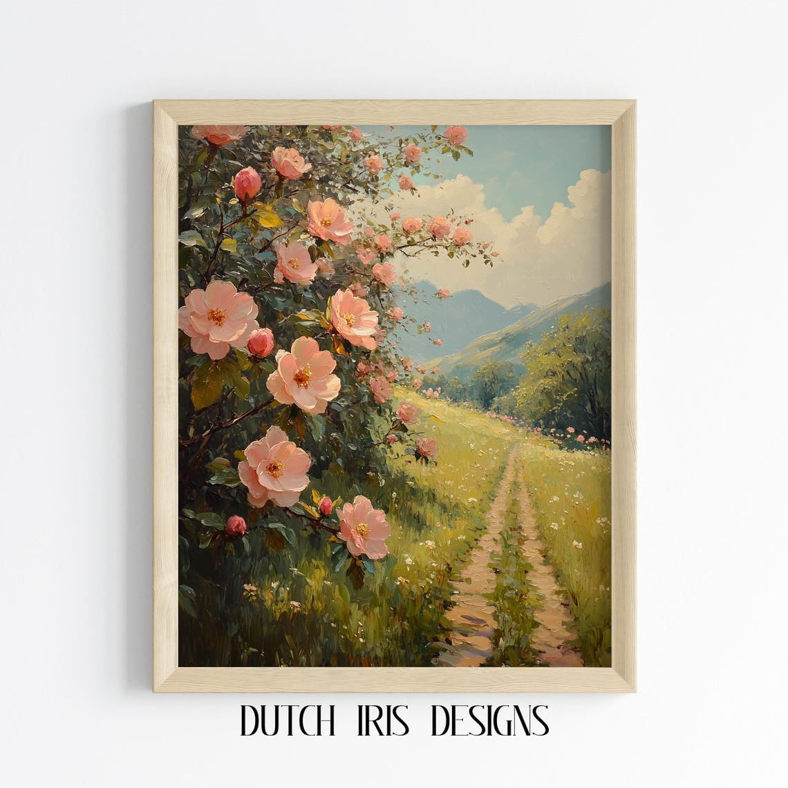 Country Hillside Landscape, Rustic Spring Art, Wildflower Path ...