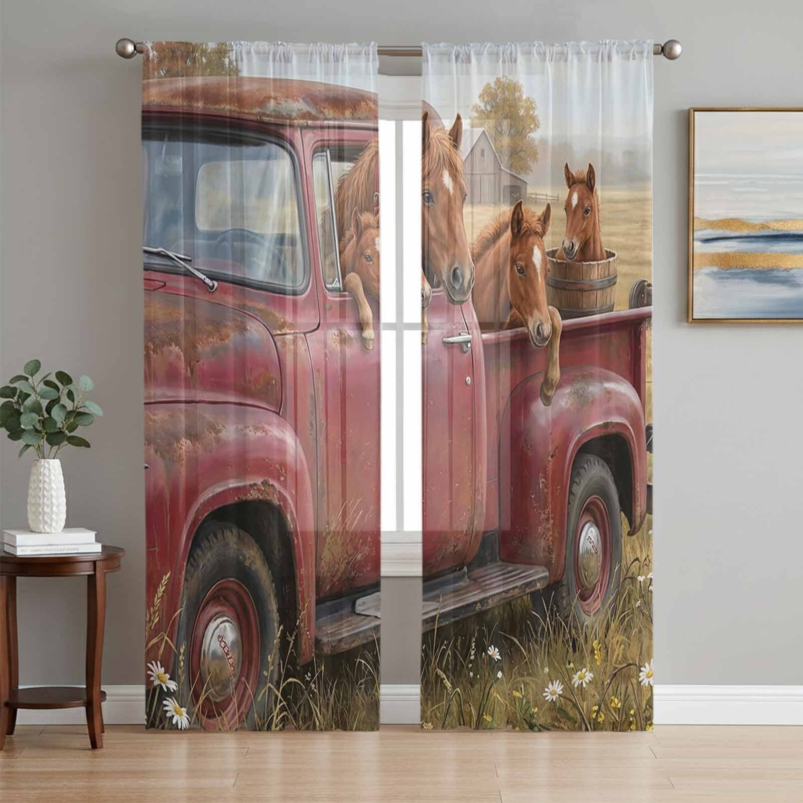 Country Horse Sheer Curtains for Living Room Bedroom Rustic Truck ...