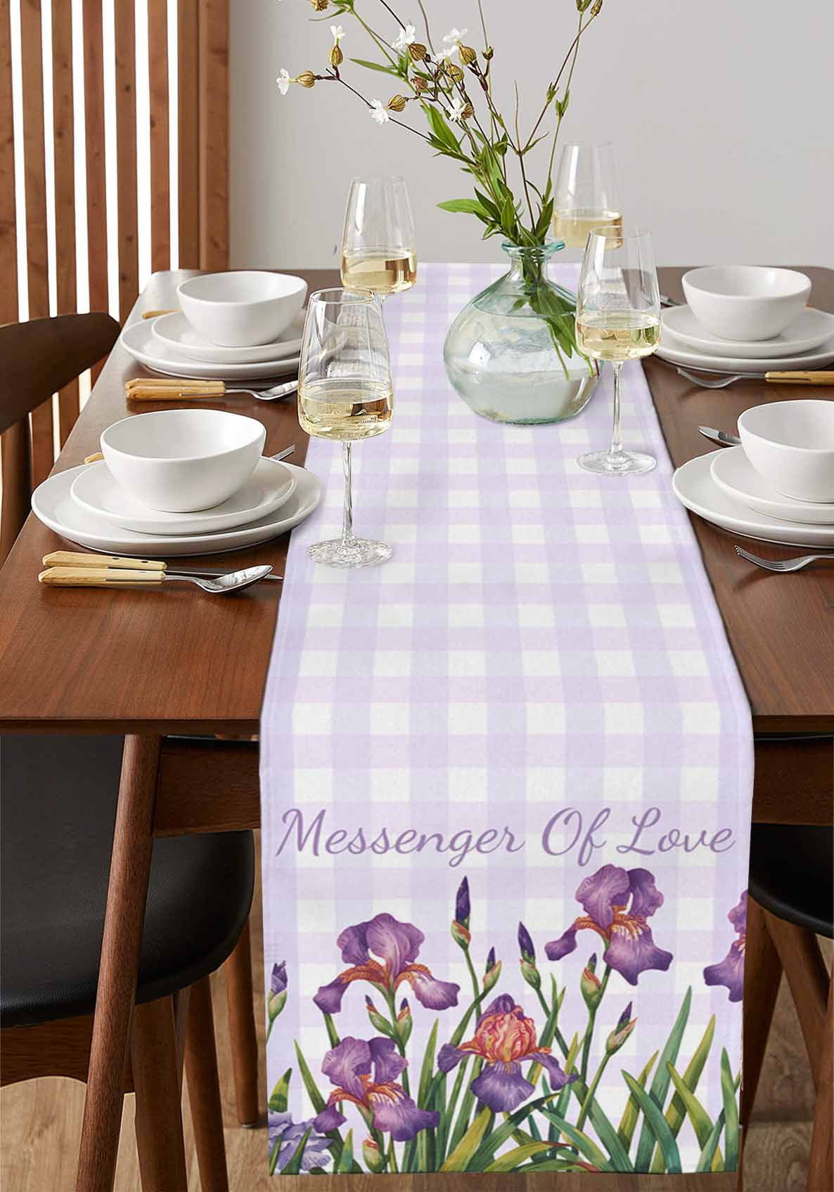 Country Iris Flowers Table Runner 13x36in Non-Slip Cotton Linen Table ...
